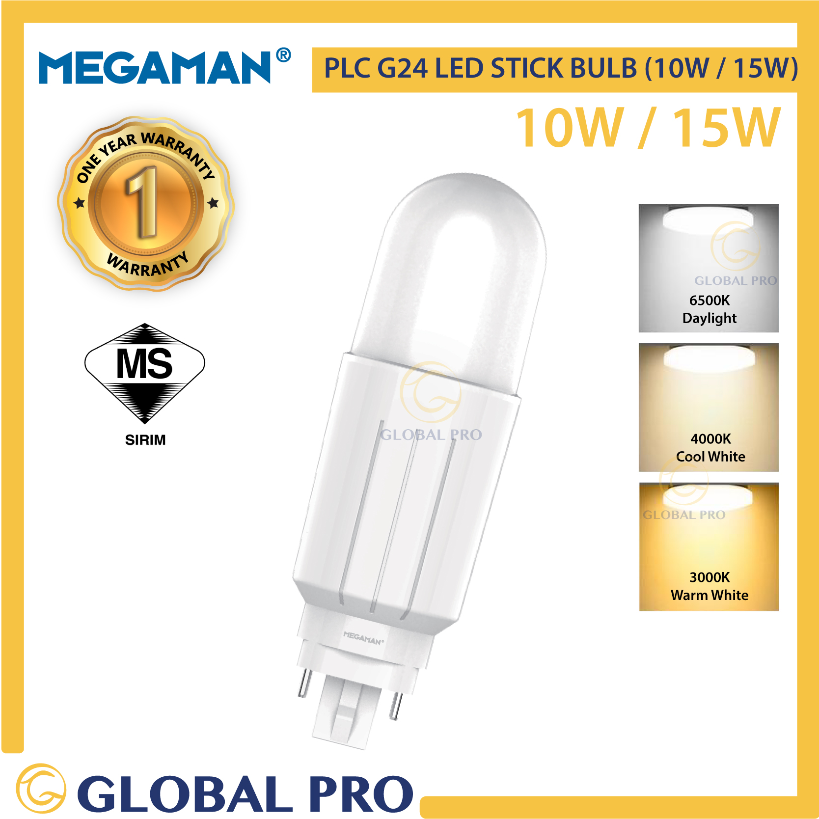 Buy Globalproofficial MEGAMAN 10W / 15W G24 PLC LED STICK BULB, LED BULB LIGHT, 1 YEAR WARRANTY ...