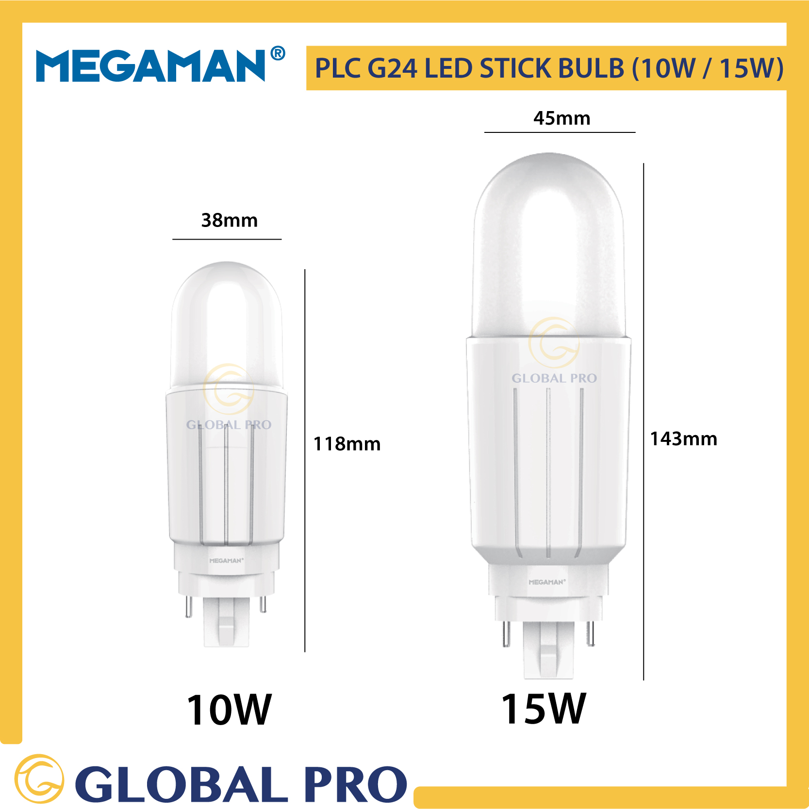 Buy Globalproofficial MEGAMAN 10W / 15W G24 PLC LED STICK BULB, LED BULB LIGHT, 1 YEAR WARRANTY ...