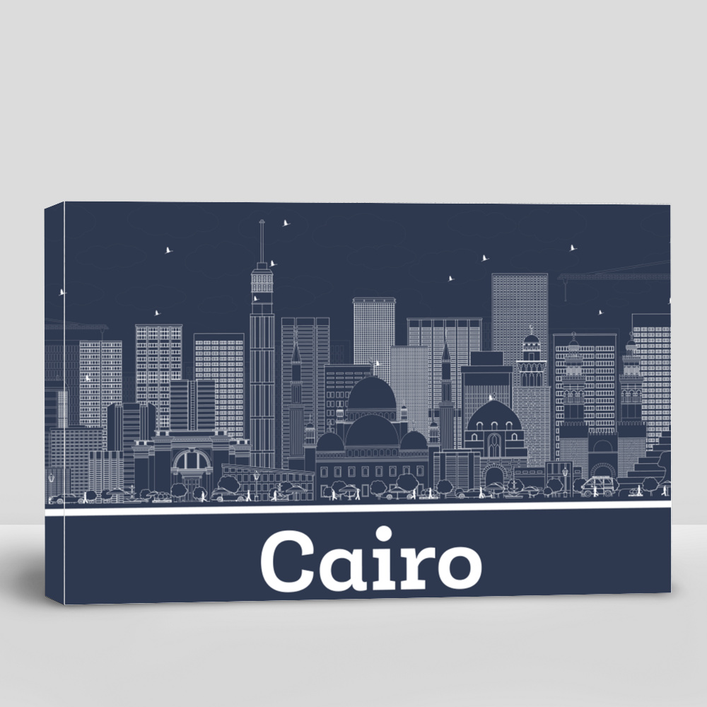 Buy Outline Cairo Egypt City Skyline With White Buildings | eRomman