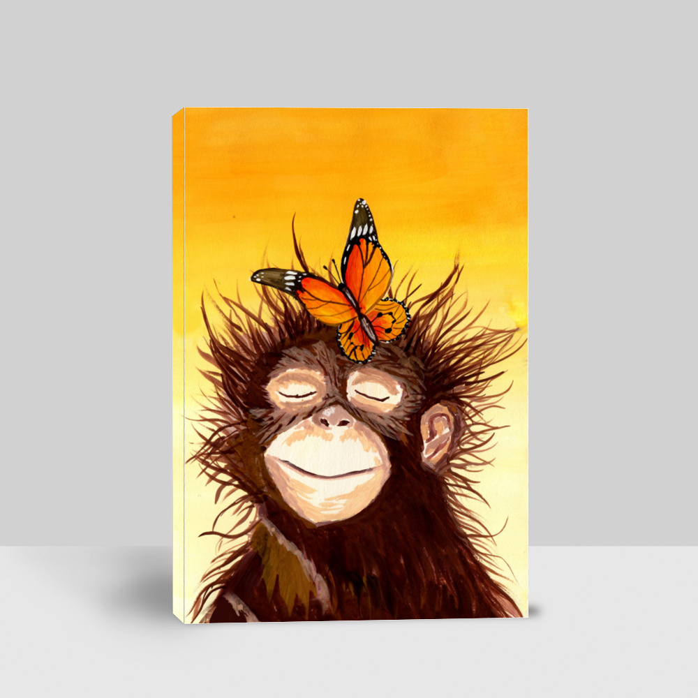 Buy Cute Monkey With a Butterfly on His Head Basking in the Sun | eRomman
