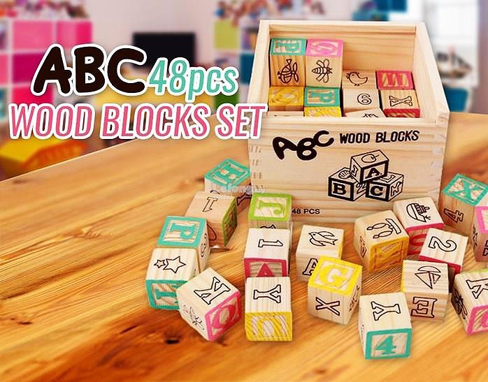 Buy OSH Baby Collection ABC 48 Pieces Wood Block Set Online | eRomman