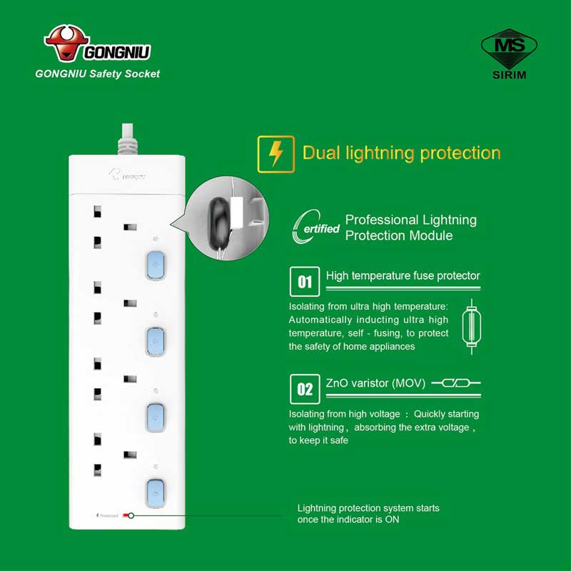Buy Hometech2u GONGNIU/Bull Sirim Approved Heavy Duty Surge Protector 3000w Trailing Socket ...