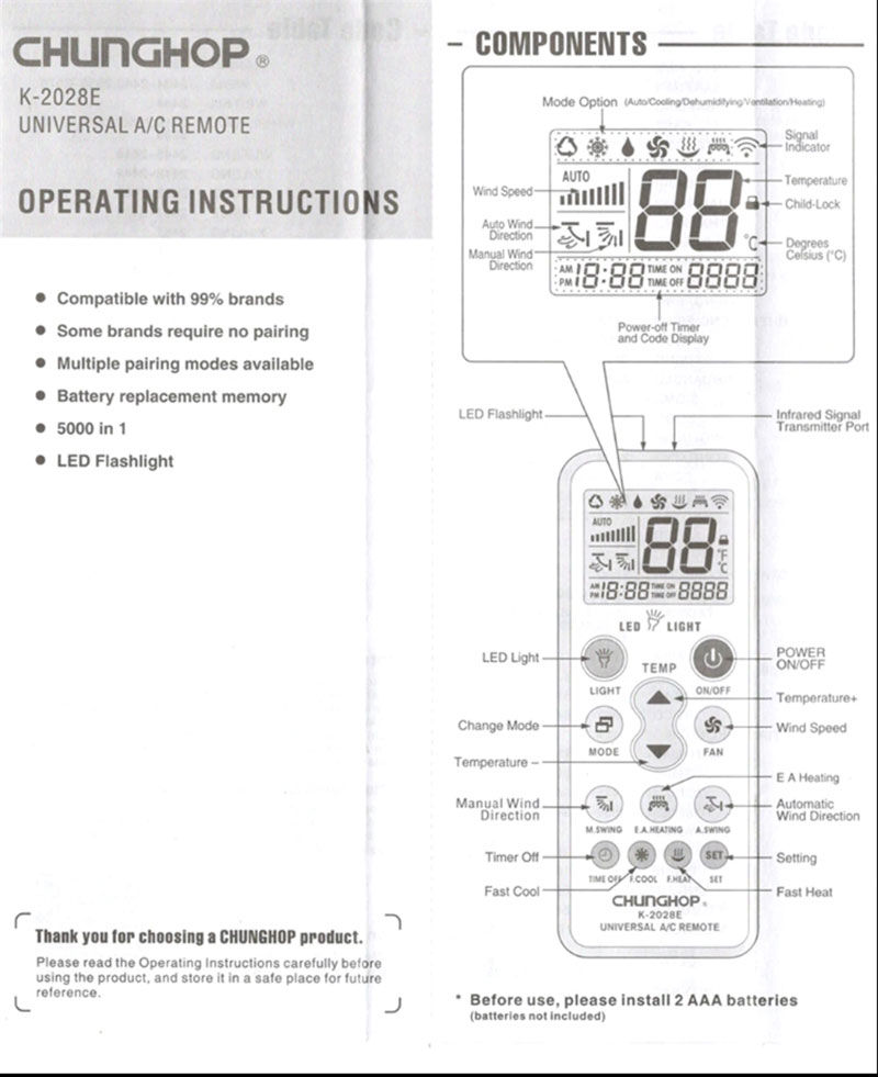 تسوق Hometech2u CHUNGHOP All In 1 Universal Air Conditioner Remote ...