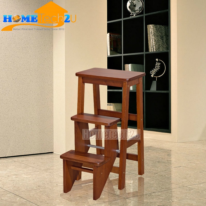 Buy Hometech2u Malaysia Solid Wood Bar Chair Foldable Step Chair Step ...