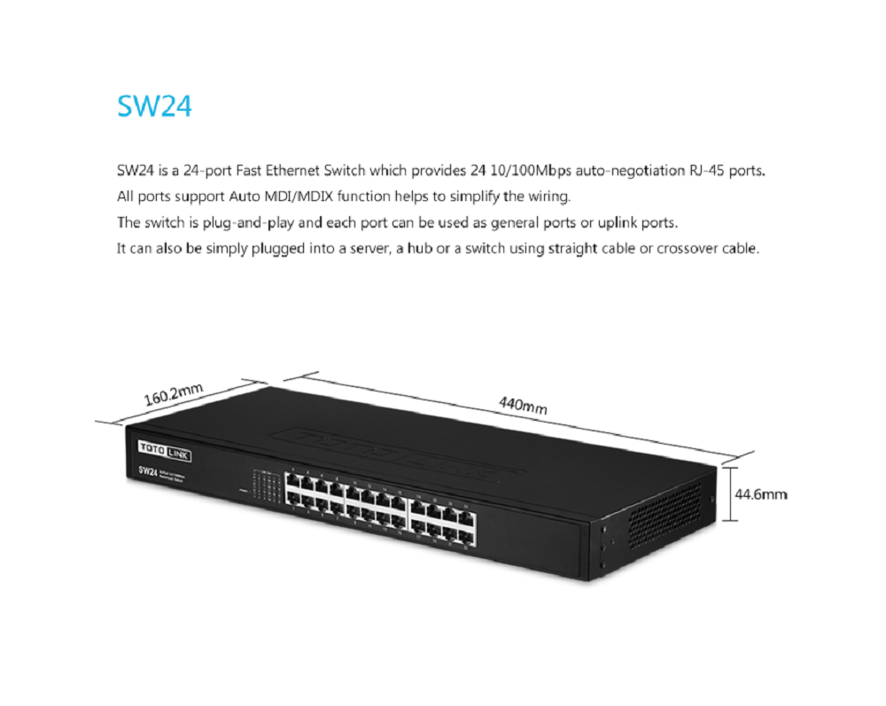 Buy Ipohonline TOTOLINK SW24 24 Port 10/100Mbps Unmanaged Network ...