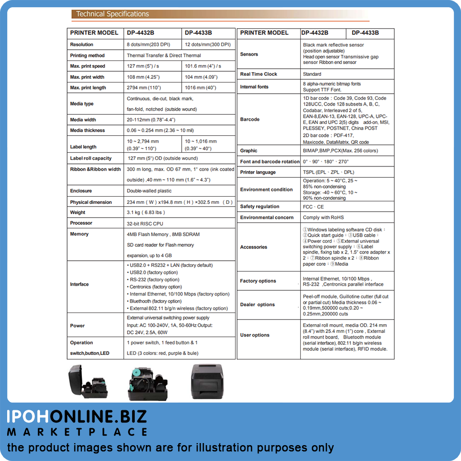 Buy Ipohonline Birch DP-4432B Thermal Desktop Barcode Printer | eRomman