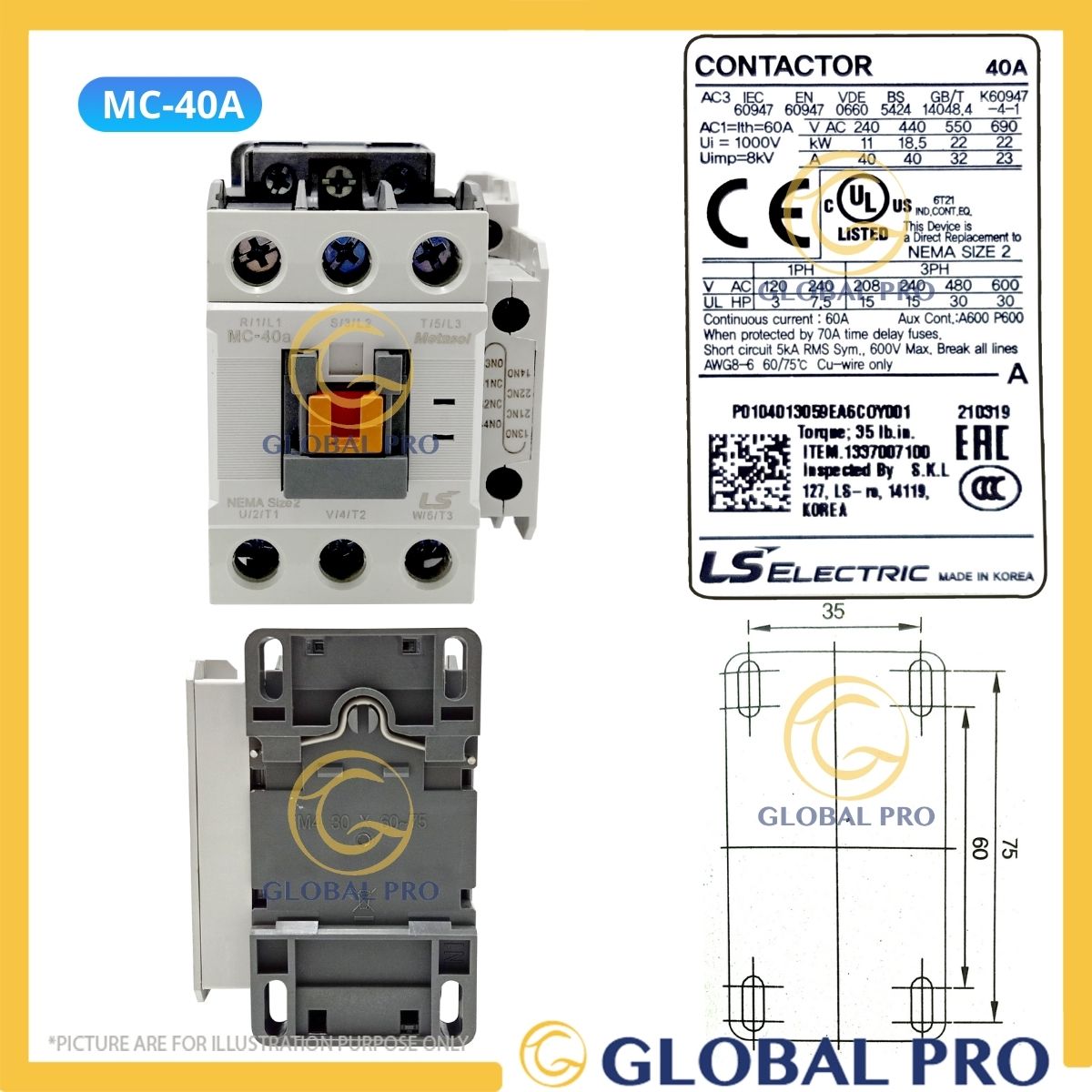 Buy Globalproofficial LS ELECTRIC Metasol Magnetic Contactor AC110V / AC240V / AC415V MC-9b MC ...