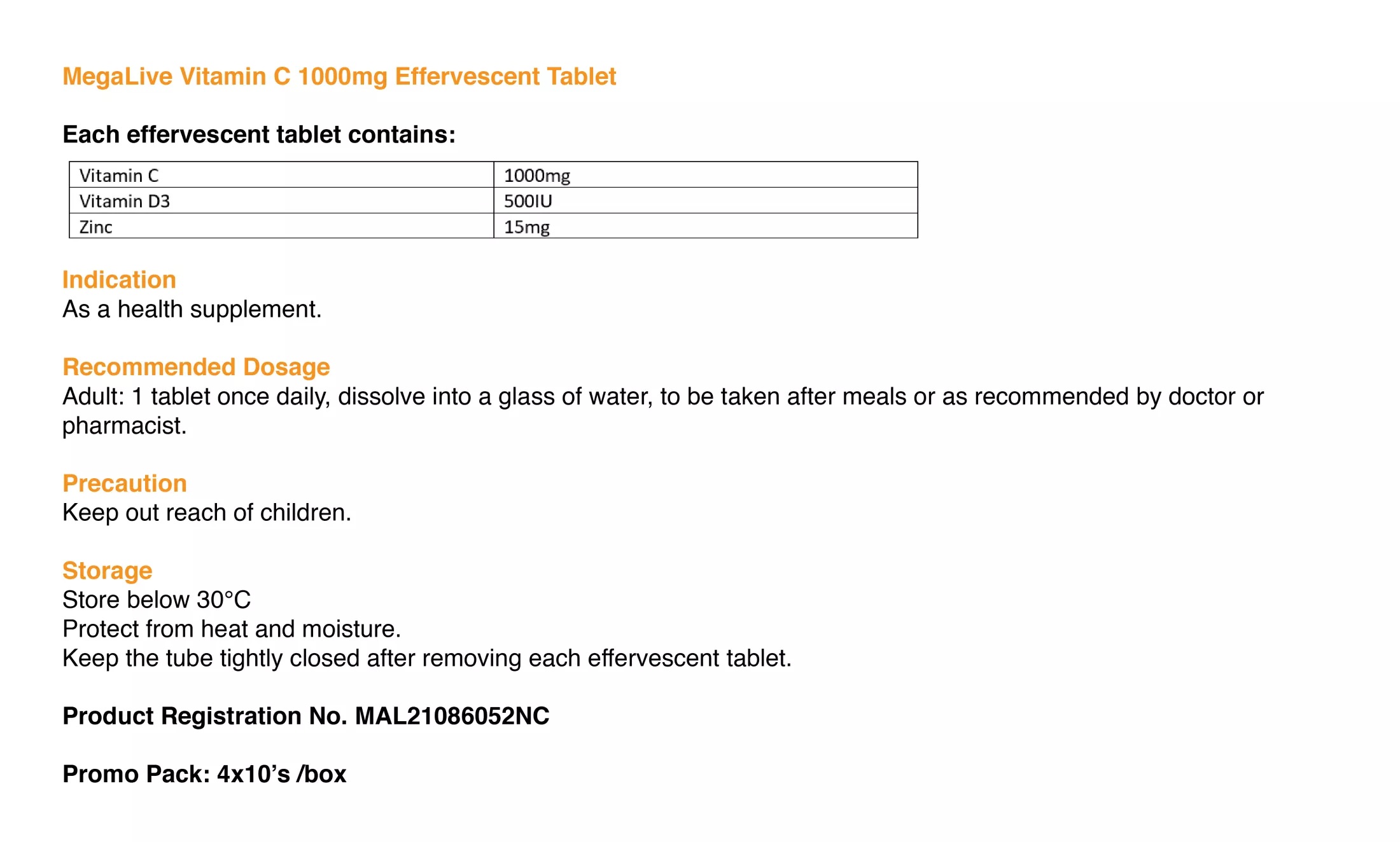 Buy Goodmedickl MegaLive Vitamin C 1000mg Effervescent 4X10s / 10s Triple action with Zinc ...