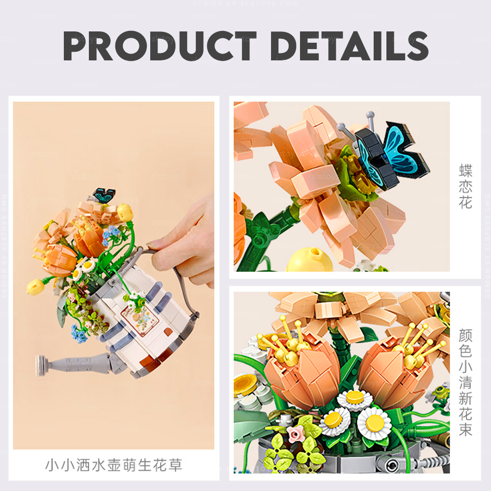 Buy Slstoys LOZ IDEAS Mini Block 1936 Watering Can Flower Plant Art ...
