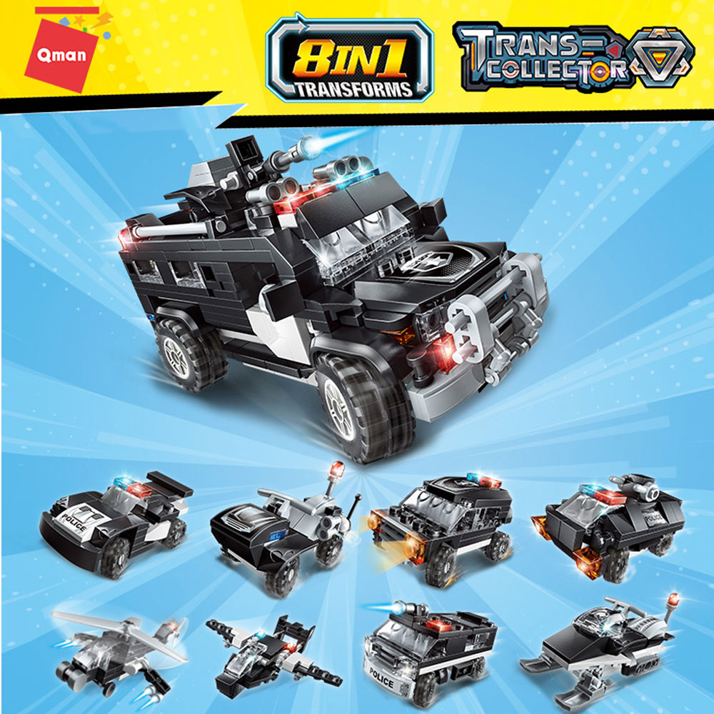 Buy Slstoys Qman Brick 1808 (8-IN-1) Combo Set Police Car Vehicles ...