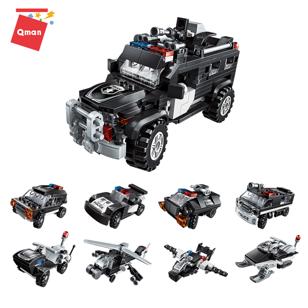 Buy Slstoys Qman Brick 1808 (8-IN-1) Combo Set Police Car Vehicles Transform Jeep Trans ...