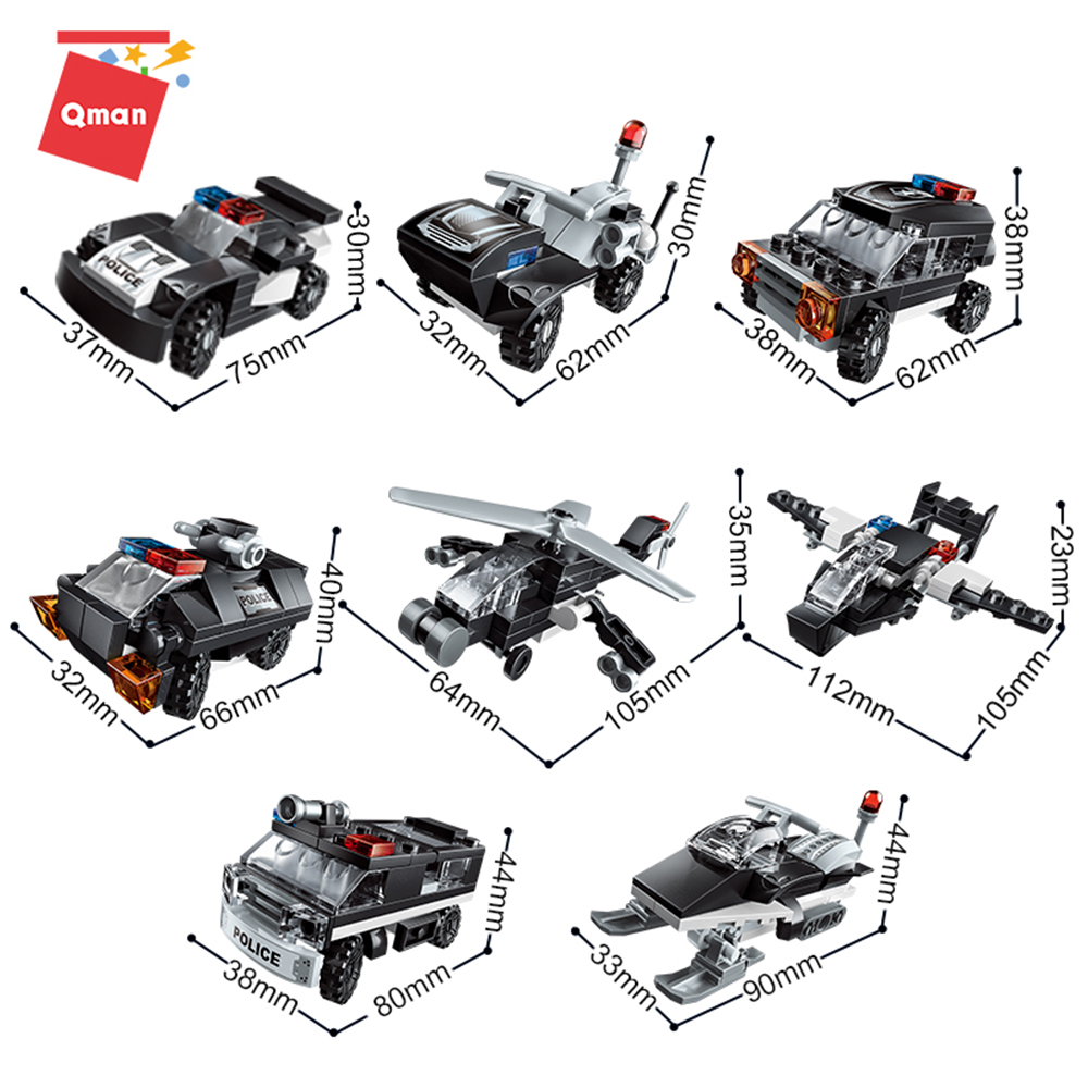 Buy Slstoys Qman Brick 1808 (8-IN-1) Combo Set Police Car Vehicles ...