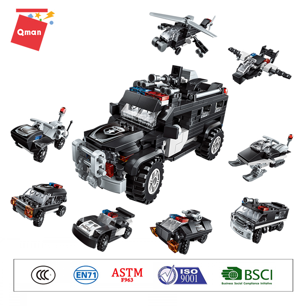 Buy Slstoys Qman Brick 1808 (8-IN-1) Combo Set Police Car Vehicles ...