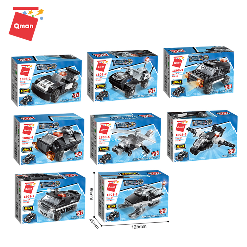 Buy Slstoys Qman Brick 1808 (8-IN-1) Combo Set Police Car Vehicles Transform Jeep Trans ...