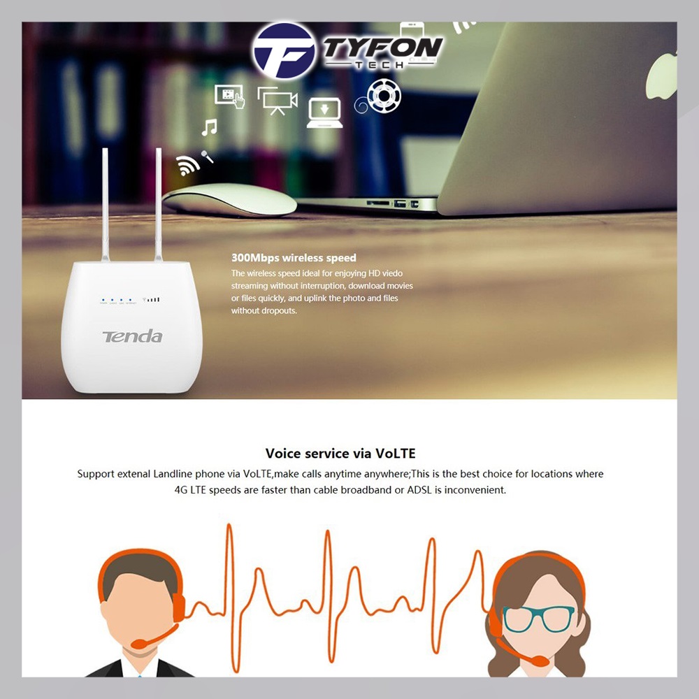 Buy Tyfontech Tenda 300Mbps Wireless N300 4G LTE VoLTE Router 4G680 2.0 ...