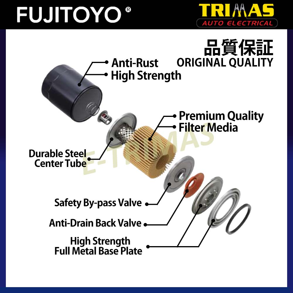 Buy E-trimas FUJITOYO Oil Filter Mazda BT50 Penapis Minyak Hitam Enjin ...