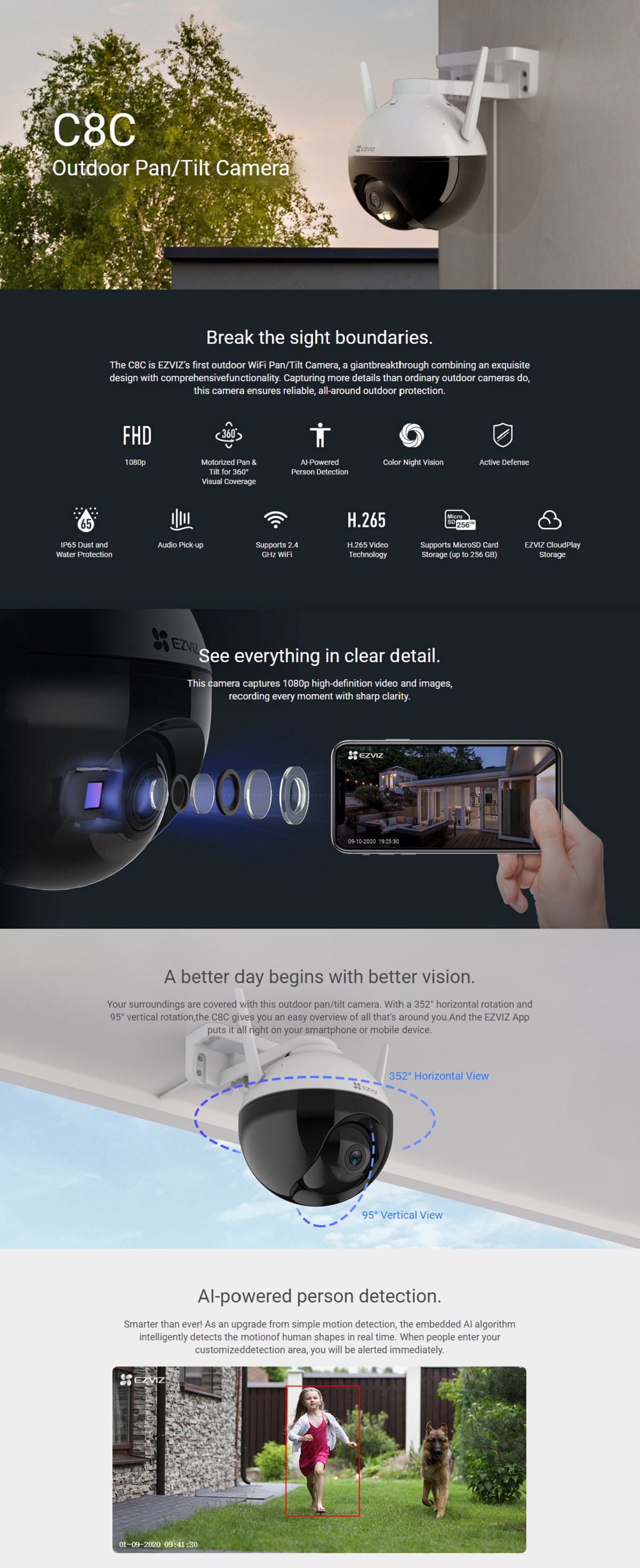 Buy Ipohonline EZVIZ C8C 2MP 4mm 1080P Outdoor WiFi Pan/Tilt Color ...