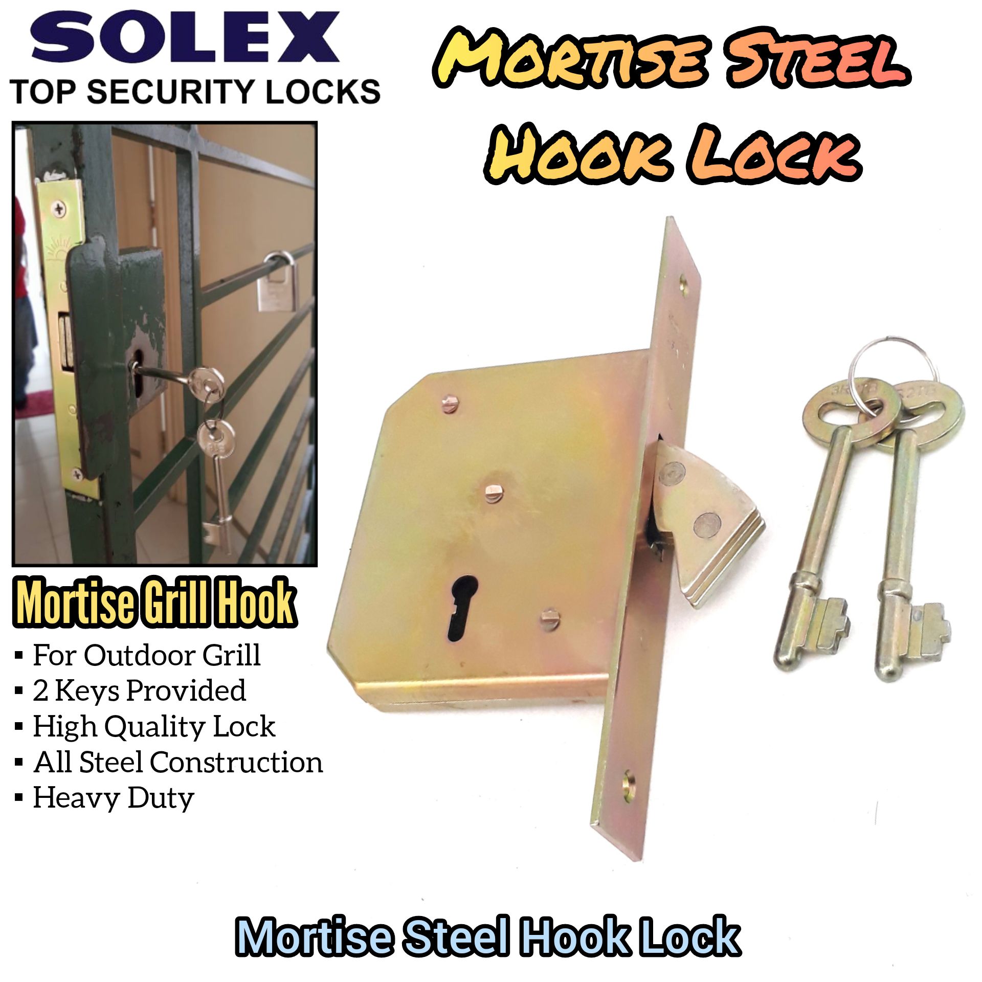 Buy Metrostarhardware SOLEX MORTISE STEEL HOOK LOCK FOR STEEL GRILL ...