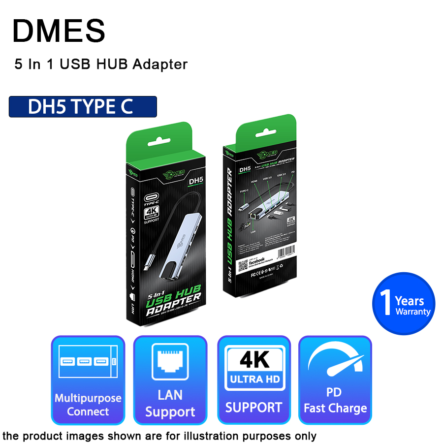 Buy Ipohonline DMES DH5 5 In 1 USB Type C to HDMI 4K + USB 3.0 + PD ...