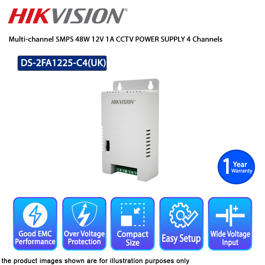 Buy Ipohonline HIKVISION DS-2FA1225-C4(UK) Multi-channel SMPS 48W 12V 1A CCTV POWER SUPPLY 4 ...