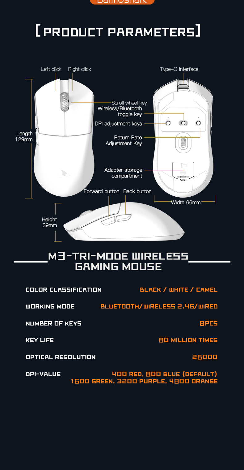 Buy Wireless Gaming Mouse Darmoshark M3 (White) | eRomman