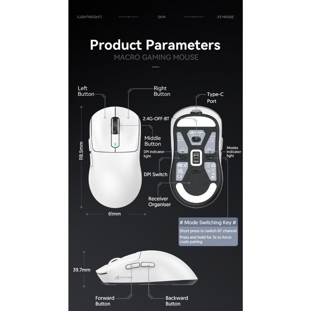 Buy Wireless Gaming Mouse ATTACK SHARK X3 (Black) | eRomman