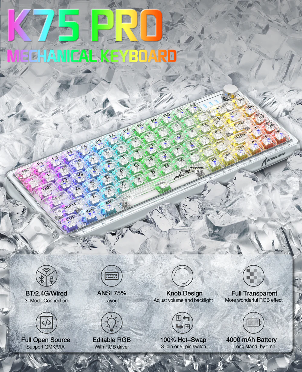 Buy Mechanical Wireless Gaming Keyboard Attack Shark | eRomman