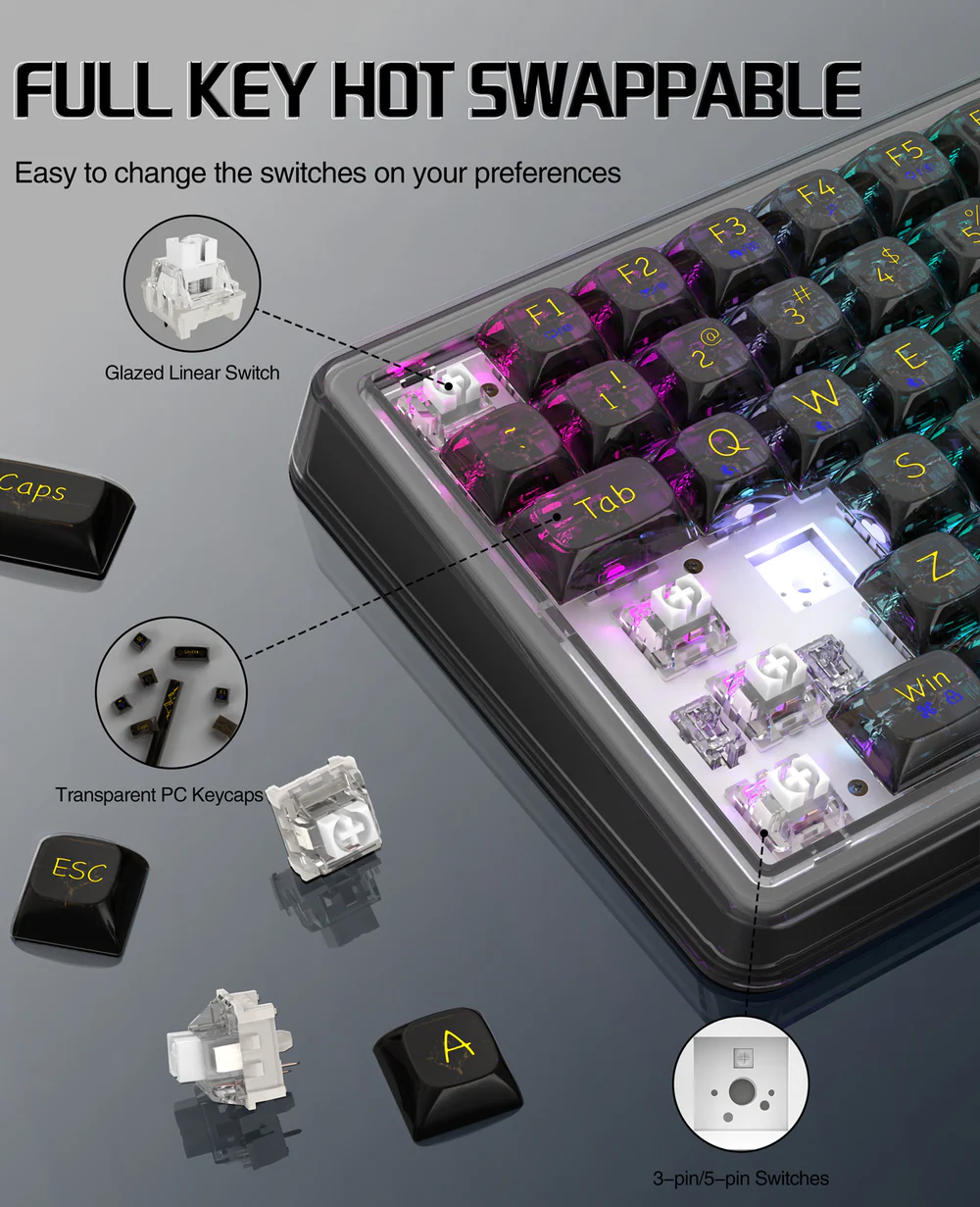 Buy Wireless Gaming Keyboard Black Transparent | eRomman