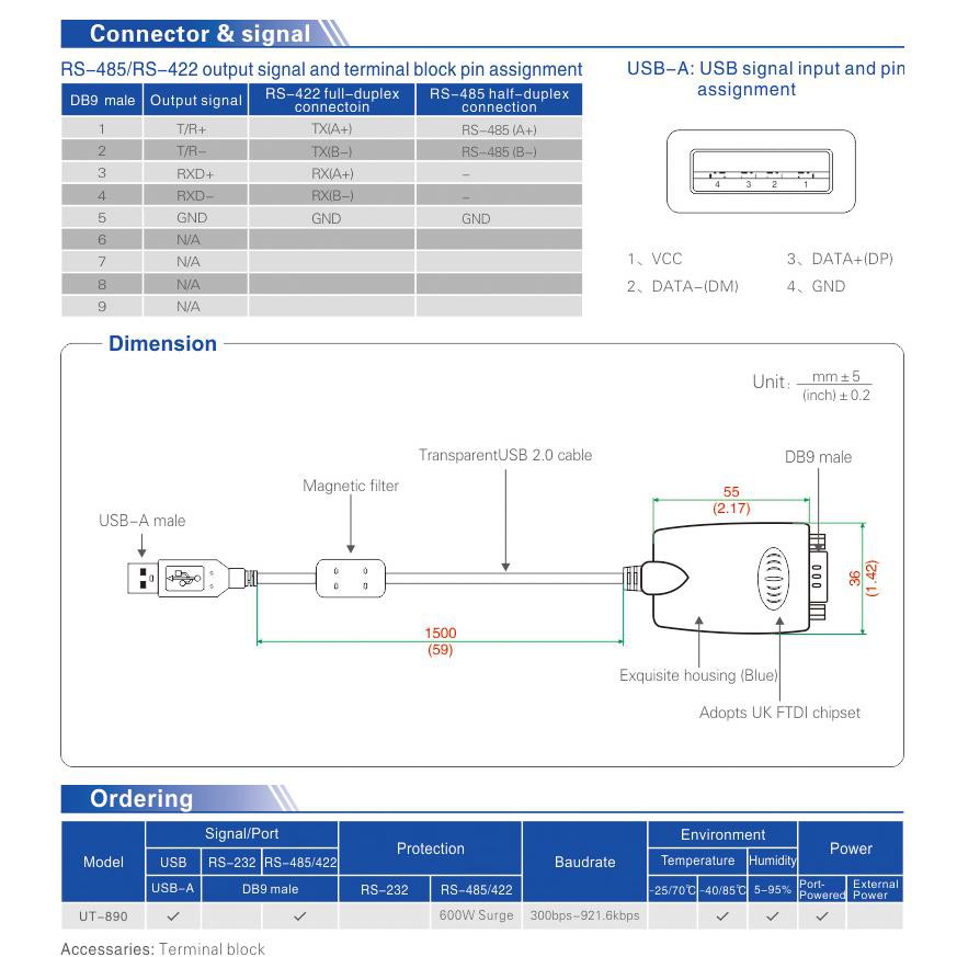 Buy UTEK USB 2.0 to Serial RS-485/ 422 Converter 1.5m | eRomman